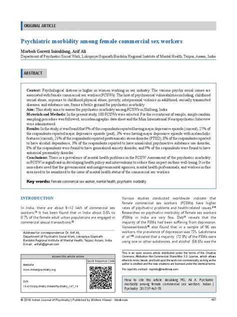 Psychiatric Morbidity Among Female Commercial Sex Workers Marboh