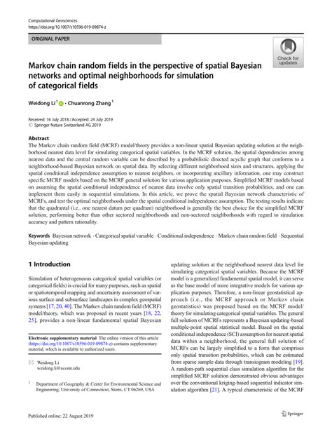 Pdf Markov Chain Random Fields In The Perspective Of Spatial Bayesian Networks And Optimal