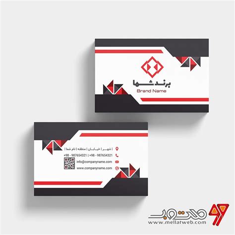 طرح کارت ویزیت لایه باز شرکتی با ترکیب رنگ قرمز تیره و مشکی ملت وب