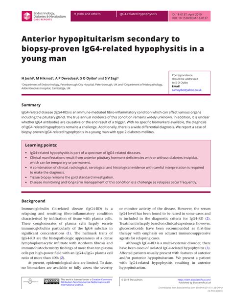 Pdf Anterior Hypopituitarism Secondary To Biopsy Proven Igg4 Related Hypophysitis In A Young Man