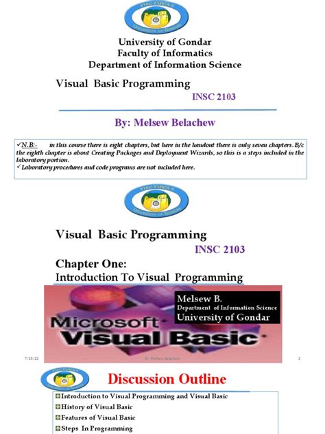 Visual Basic Programming University Of Gondar Faculty Of Informatics Department Of Information