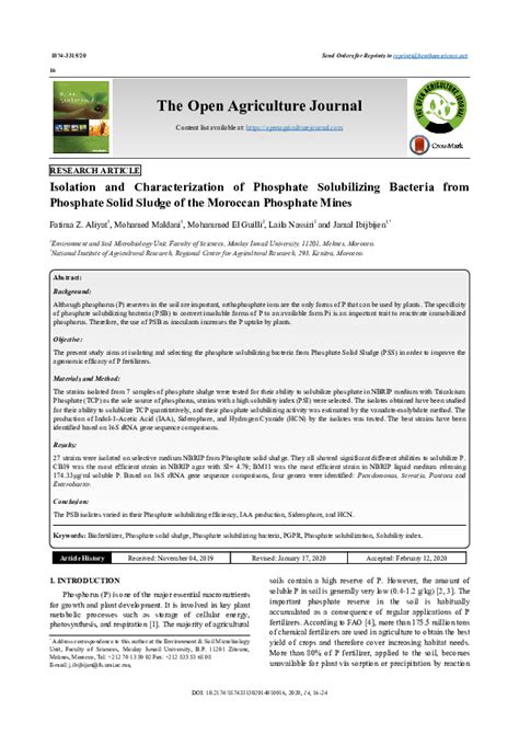 Pdf Isolation And Characterization Of Phosphate Solubilizing Bacteria