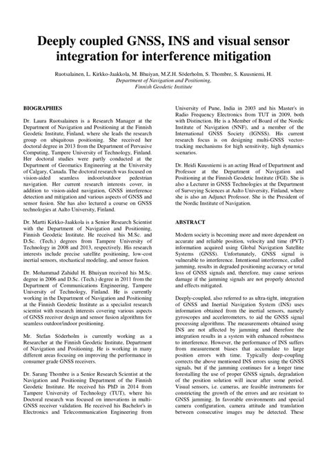 Pdf Deeply Coupled Gnss Ins And Visual Sensor Integration For Interference Mitigation