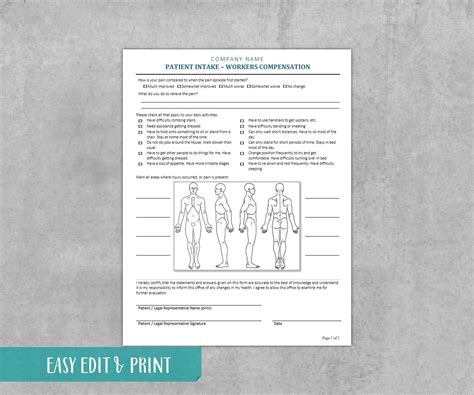 Workers Comp Patient Intake Forms Medical Claim Digital Download Etsy
