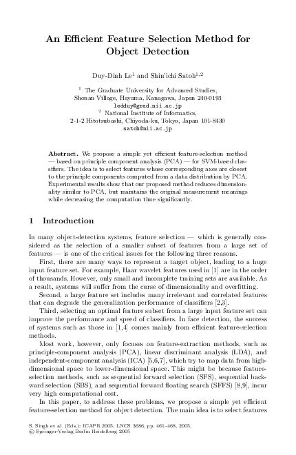 Pdf An Efficient Feature Selection Method For Object Detection