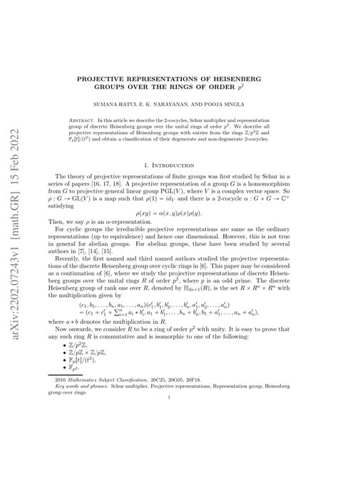 Pdf Projective Representations Of Heisenberg Groups Over The Rings Of Order P 2