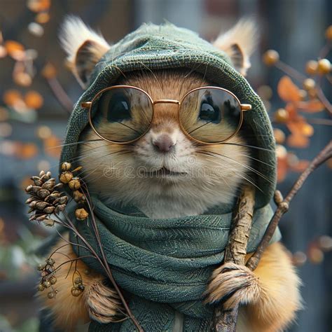 Cute Squirrel With Glasses And Scarf Stock Illustration Illustration