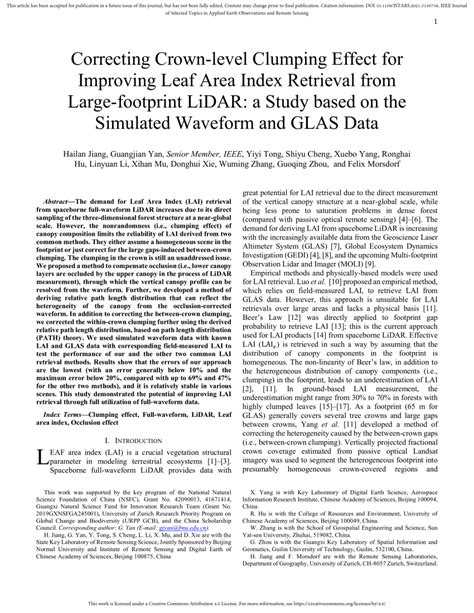 Pdf Correcting Crown Level Clumping Effect For Improving Leaf Area Index Retrieval From Large