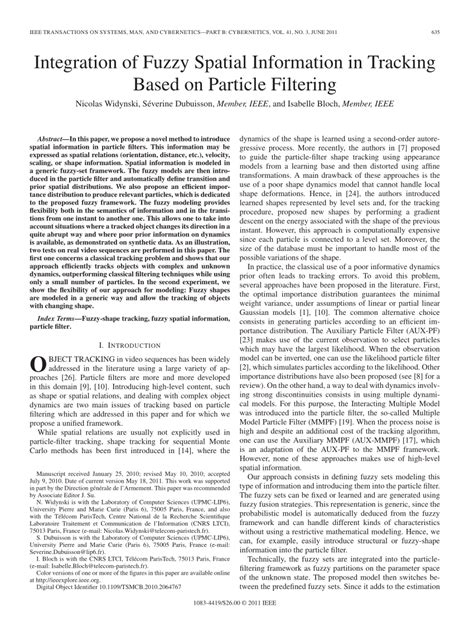 Pdf Integration Of Fuzzy Spatial Information In Tracking Based On Particle Filtering