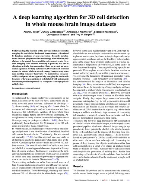 Pdf A Deep Learning Algorithm For 3d Cell Detection In Whole Mouse