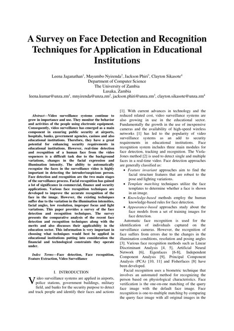 Pdf A Survey On Face Detection And Recognition Techniques For Application In Educational