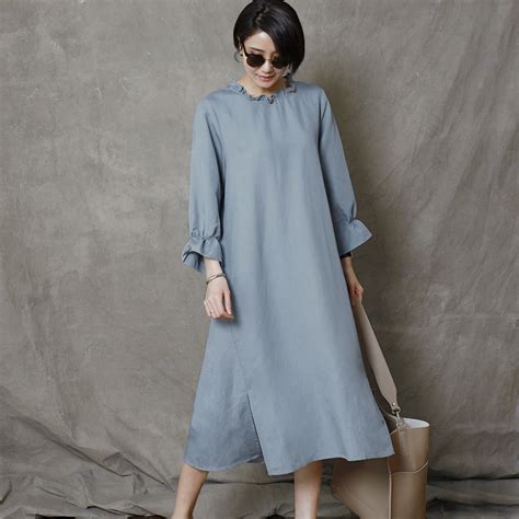 퀸잇 자체제작 M579 스모크 셔링프릴 린넨 롱 원피스