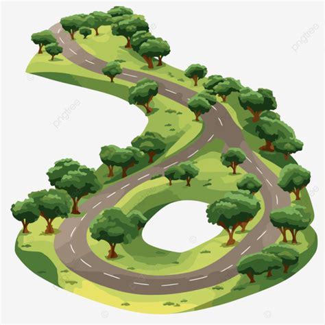 구불구불한 길 벡터 스티커 클립 아트 나무가 우거진 도로 만화의 등각 투영도 상표 클립 아트 Png 일러스트 및 벡터 에 대한 무료 다운로드 Pngtree