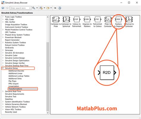 بلوک تبدیل واحد در سیمولینک زاویه، دما و مختصات متلب‌پلاس