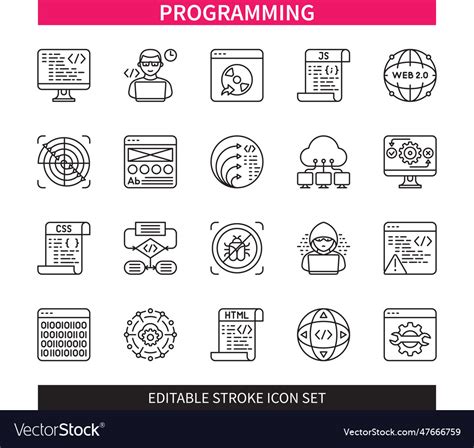 Programming Editable Stroke Icon Set Royalty Free Vector