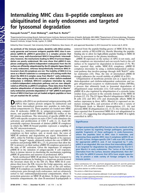 Pdf Internalizing Mhc Class Ii Peptide Complexes Are Ubiquitinated In Early Endosomes And