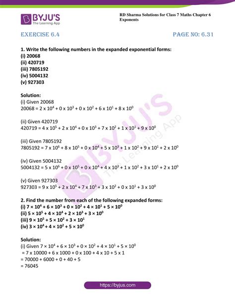 RD Sharma Solutions For Class Maths Chapter Exponents Exercise Access Free PDF