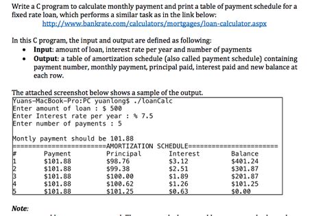 Solved Write A C Program To Calculate Monthly Payment And