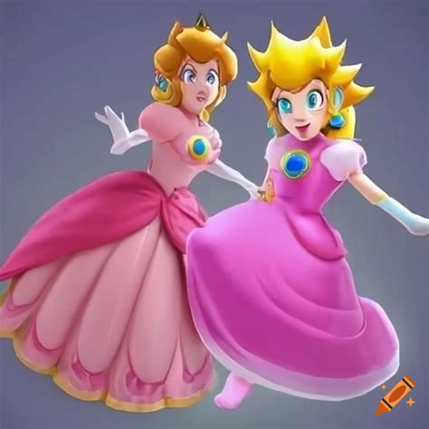 Princess Peach And Link Dancing Together In Pink Silk Ballgowns On Craiyon