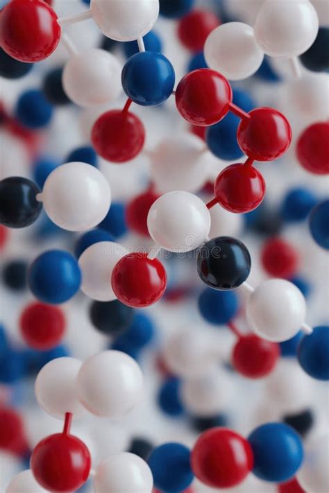 Colorful Molecular Structure Model With Red Blue And White Spheres Stock Illustration