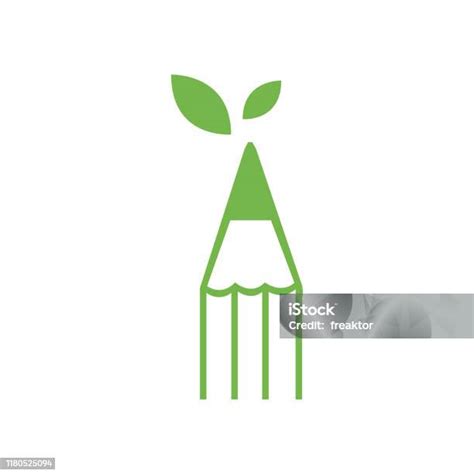 자연 에코 연필 로고 아이콘 벡터 템플릿 일러스트 디자인 개념에 대한 스톡 벡터 아트 및 기타 이미지 개념 계약서 고정됨 Istock