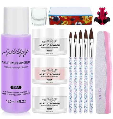 Spththhpy 세트 파우더와 120ml 아크릴 네일 리퀴드 투명 핑크 화이트 Uv 램프 없음 초 티몬