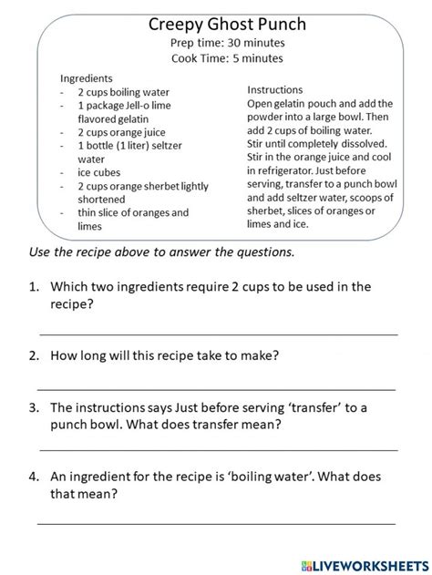 Reading A Recipe Worksheets Reading Worksheet Printable