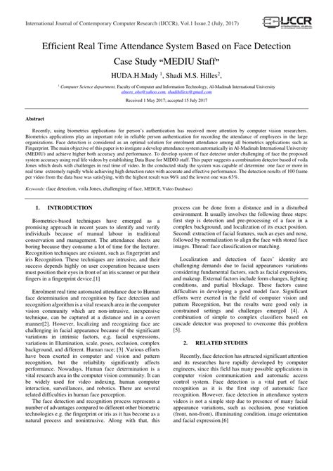 pdf efficient real time attendance system based on face detection