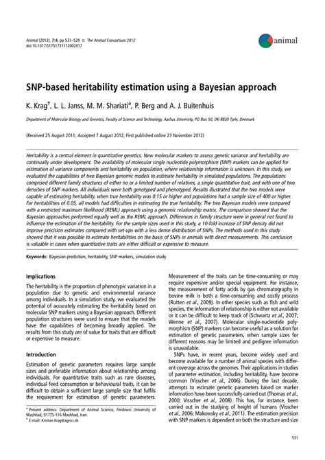 Pdf Snp Based Heritability Estimation Using A Bayesian Approach