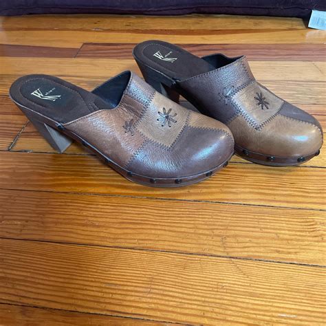 Brown Leather Patchwork Clogs With A Boho Touch Depop