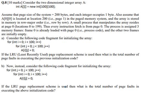 Solved Q 8 10 Marks Consider The Two Dimensional Integer Chegg