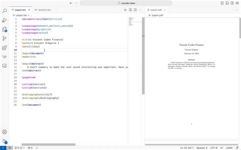 Vincent Codes Finance Writing Latex Documents In Vs Code