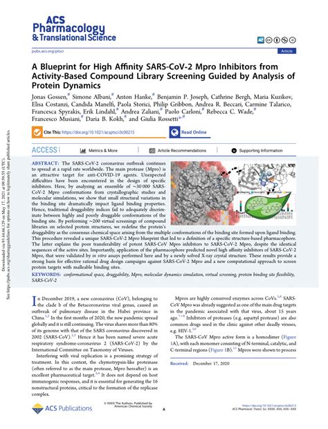 Pdf A Blueprint For High Affinity Sars Cov 2 Mpro Inhibitors From