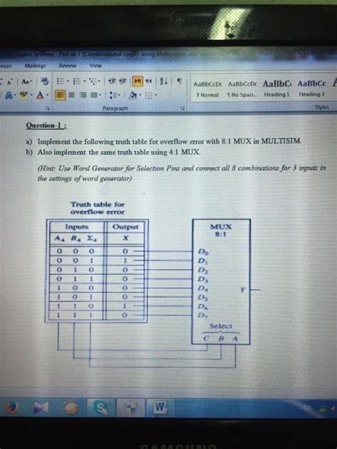 Solved Implement The Following Truth Table For Overflow