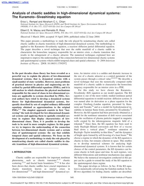 Pdf Analysis Of Chaotic Saddles In High Dimensional Dynamical Systems