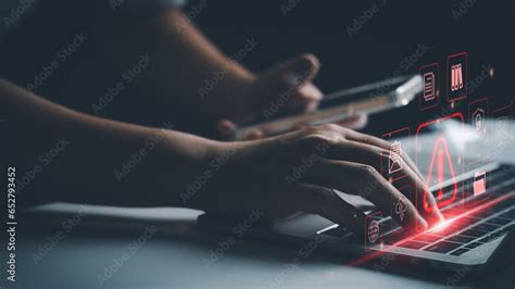 System Warning Hacked Alert Cyber Attack On Computer Network