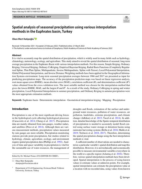 Pdf Spatial Analysis Of Seasonal Precipitation Using Various Interpolation Methods In The