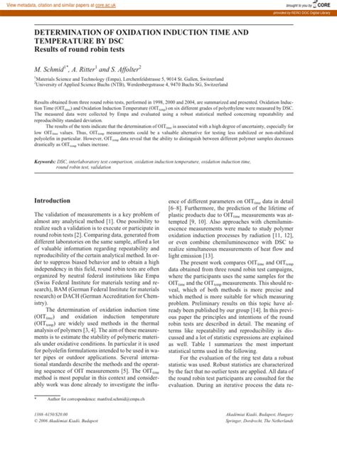 Determination Of Oit And Temperature By Dsc Pdf Differential Scanning Calorimetry Median