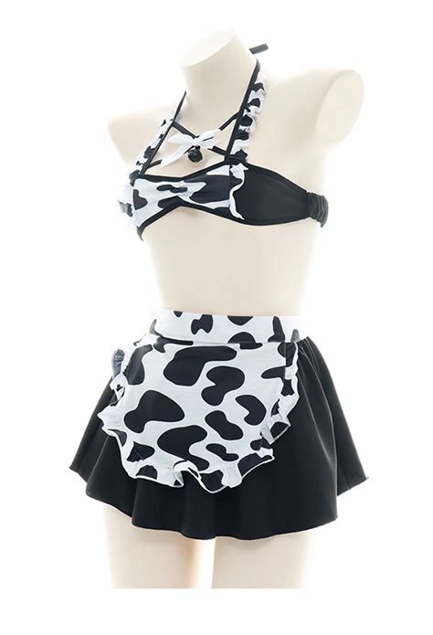Women Sexy Japanese Bodysuit Private Cow Print Maid Dress Cosplay Costume With Apron Cosplay Shop