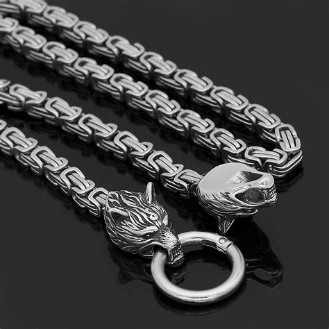 Stainless Steel Wolf Head Pendant Byzantine Emperor Chain Necklace