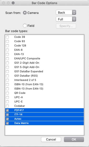 FileMaker New Supported Barcodes Skeleton Key