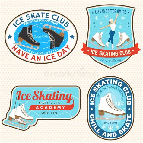Set Of Ice Skate Club Logo Badge Patch Design Concept For Shirt Or