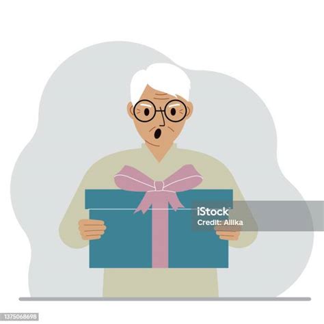 비명을 지르는 노인은 손에 활이 달린 커다란 선물 상자를 들고 있다 벡터 공격성에 대한 스톡 벡터 아트 및 기타 이미지 공격성 기념일 남자 Istock
