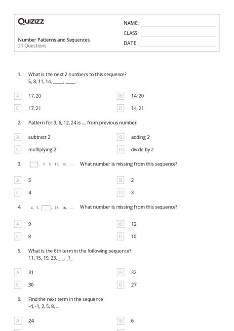 50 Number Patterns Worksheets For 7th Grade On Quizizz Free And Printable