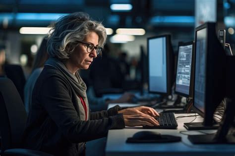 Premium Photo Senior Woman Programmer Working On The Computer