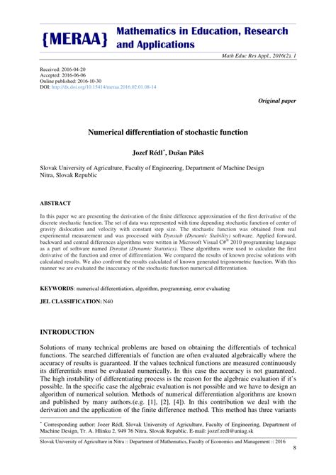 Pdf Numerical Differentiation Of Stochastic Function
