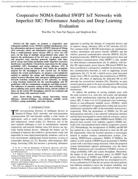 Pdf Cooperative Noma Enabled Swipt Iot Networks With Imperfect Sic