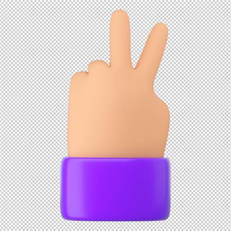 평화 서명 인간의 손 제스처입니다 만화 캐릭터의 손가락에서 사랑 평화 V 또는 승리 개념 프리미엄 Psd 파일