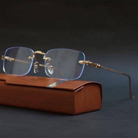 Rimless Rectangle Eyeglasses Lightweight Luxury Frame Unisex Vintage