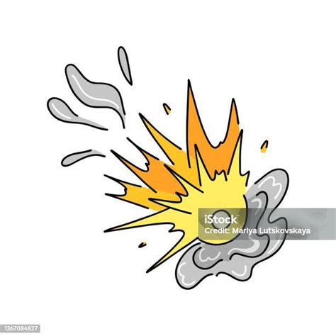 운석이 떨어집니다 코믹 폭발 폭탄 폭발 연기 구름 또는 화재 플래시 원자 붐 또는 다이너마이트 폭발 낙서 스타일 벡터 만화 손 그린 색상 고립 된 단일 일러스트 가을에 대한